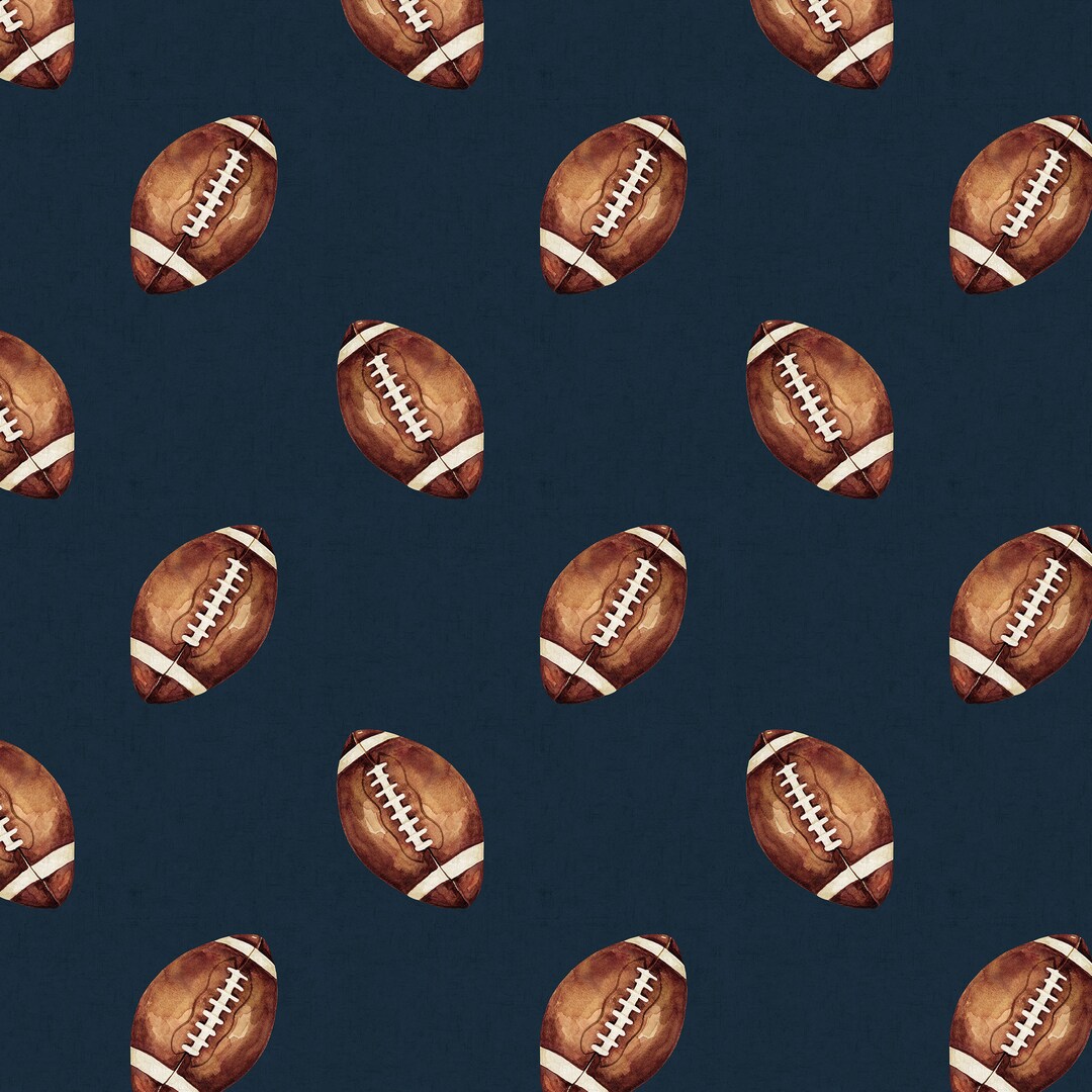Navy Watercolor Football Fabric, Fabric by the Yard, Sports Fabric ...