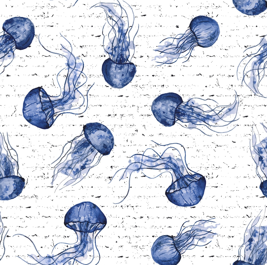 Blue Jellyfish Fabric, Summer Fabric, Ocean Animal Fabric, Fabric by ...