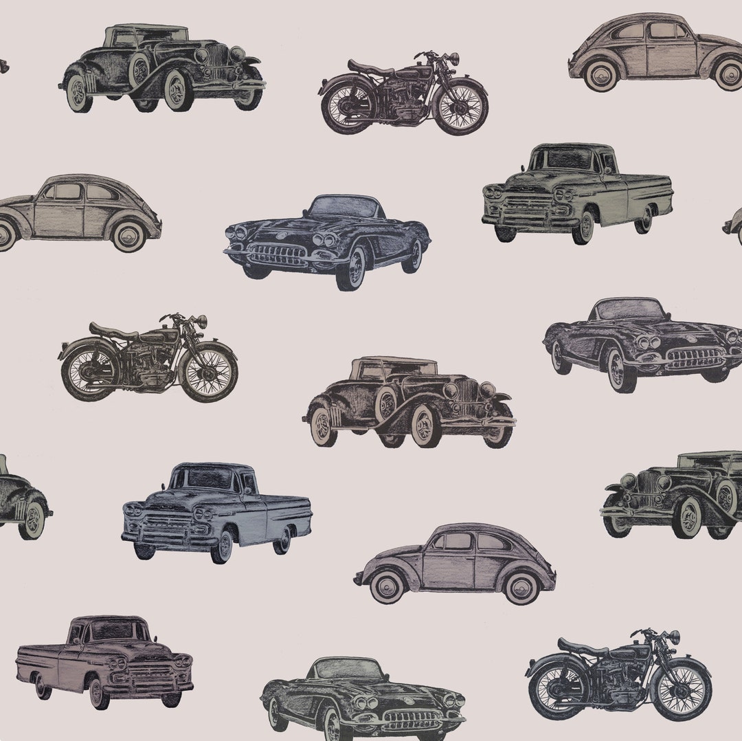 Vintage Car Fabric, Fabric by the Yard, Vehicle Fabric, Retro Racing ...