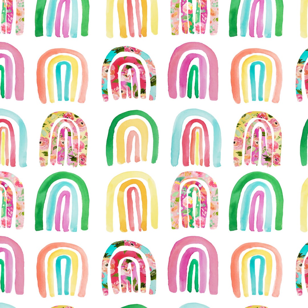Rainbow Floral Fabric, Rainbow Fabric, Fabric by the Yard, Quilting ...