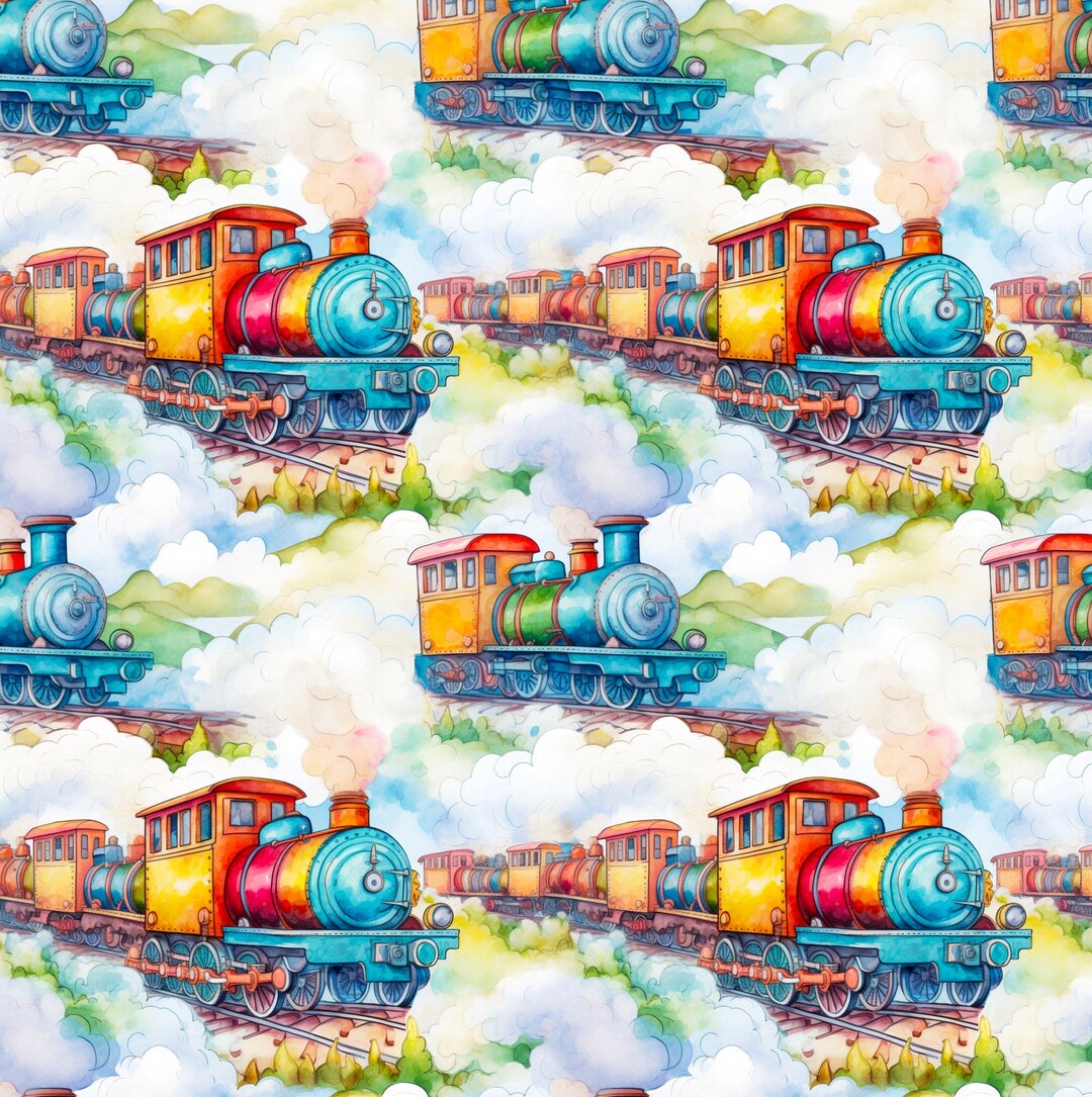 Colorful Train Fabric, Fabric by the Yard, Train Engine Fabric, Toddler ...