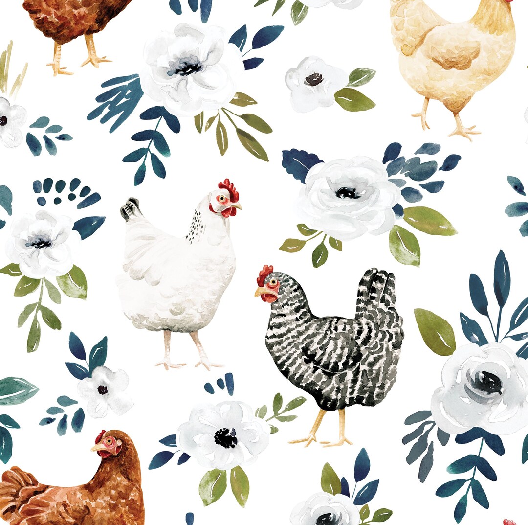 White Chicken Floral Fabric, Fabric by the Yard, Cate and Rainn ...