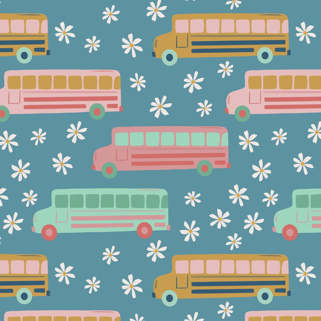 School Bus Daisy Fabric, Fabric by the Yard, Back to School Fabric ...