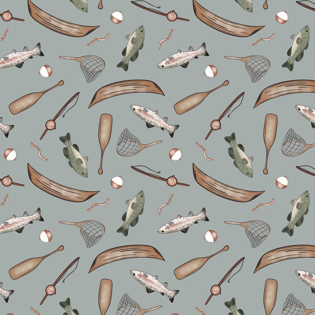 Lake Fishing Fabric, Fishing Pole Fabric, Fabric by the Yard, BY Design ...