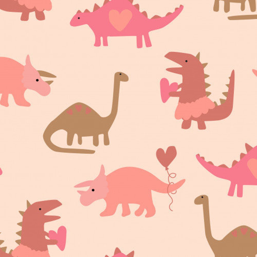 Pink Dinosaur Valentine Fabric, Fabric by the Yard, Hey Cute Designs ...