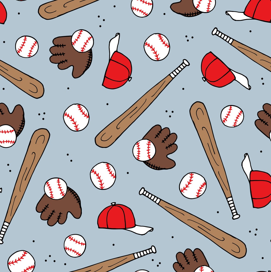 Blue Baseball Game Fabric, Fabric by the Yard, Sports Fabric, Little ...