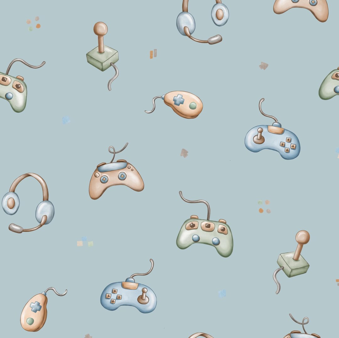 Blue Video Game Fabric, Gaming Controller Fabric, Fabric by the Yard ...
