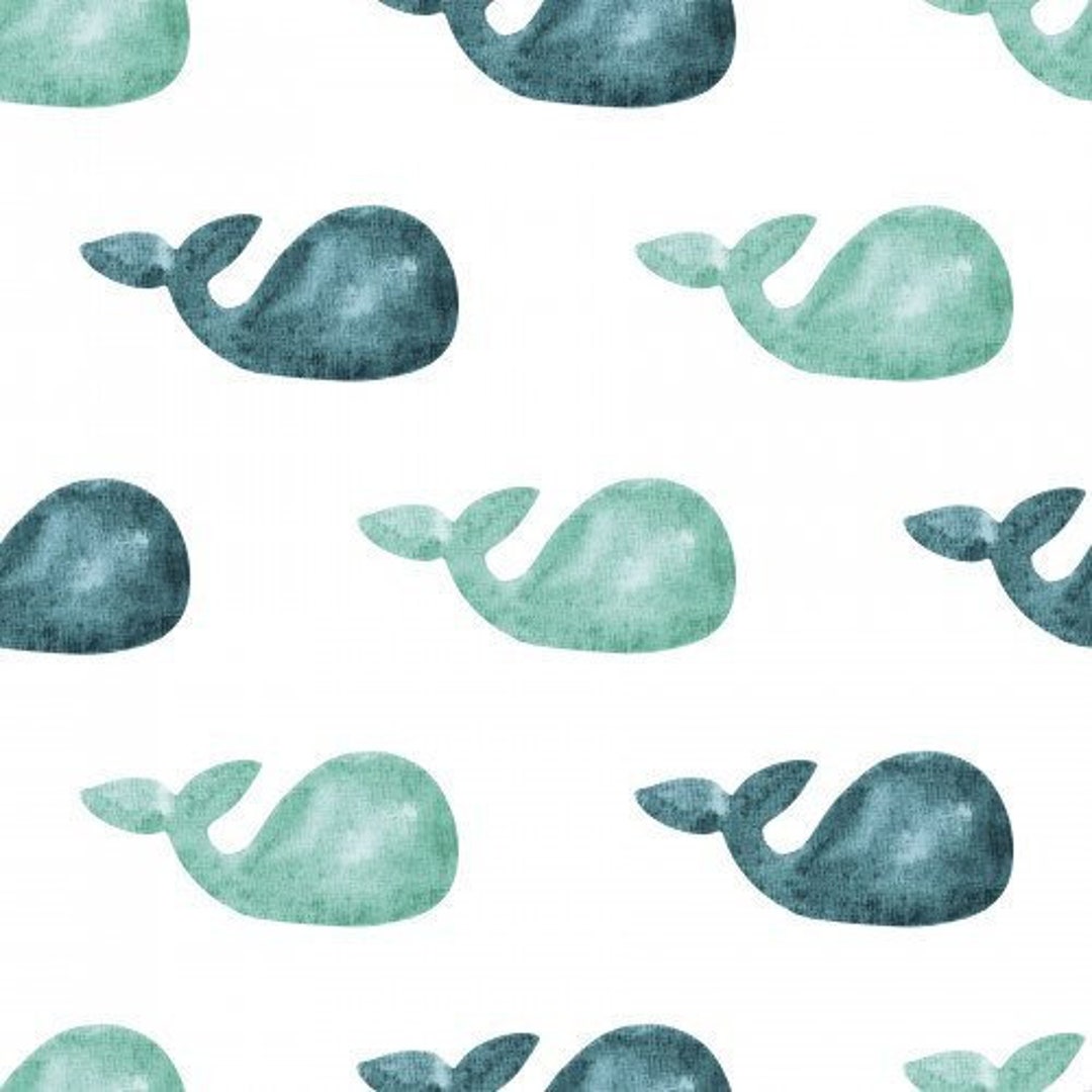 Blue Watercolor Whale Fabric, Fabric by the Yard, Cate & Rainn ...