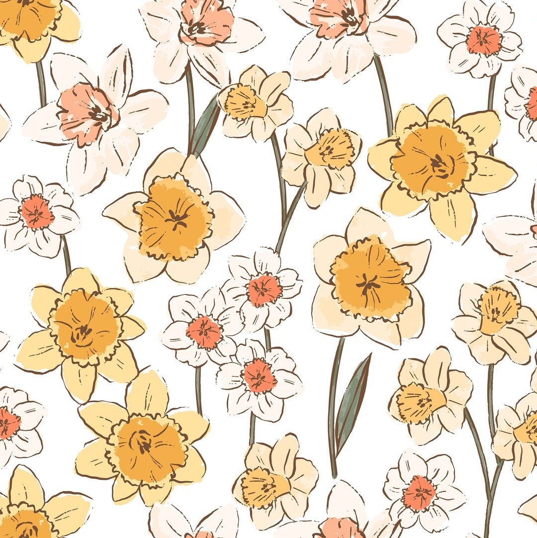 Daffodil Flower Fabric, Spring Floral Fabric, Fabric by the Yard, Indy ...