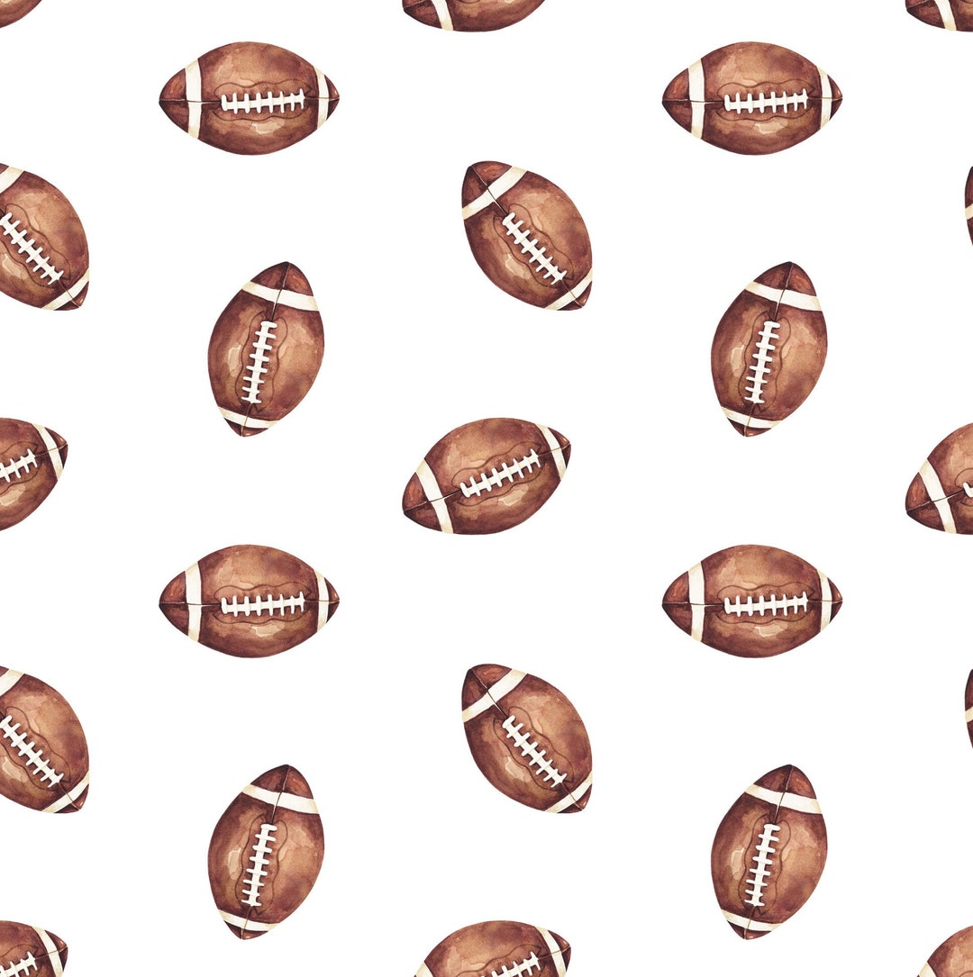 White Watercolor Football Fabric, Fabric by the Yard, Sports Fabric ...
