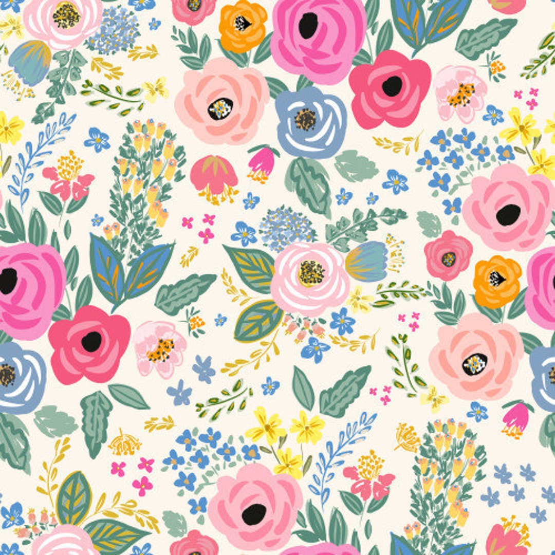 Spring Ivory Floral Fabric, Fabric by the Yard, Shop Cabin, Quilting ...