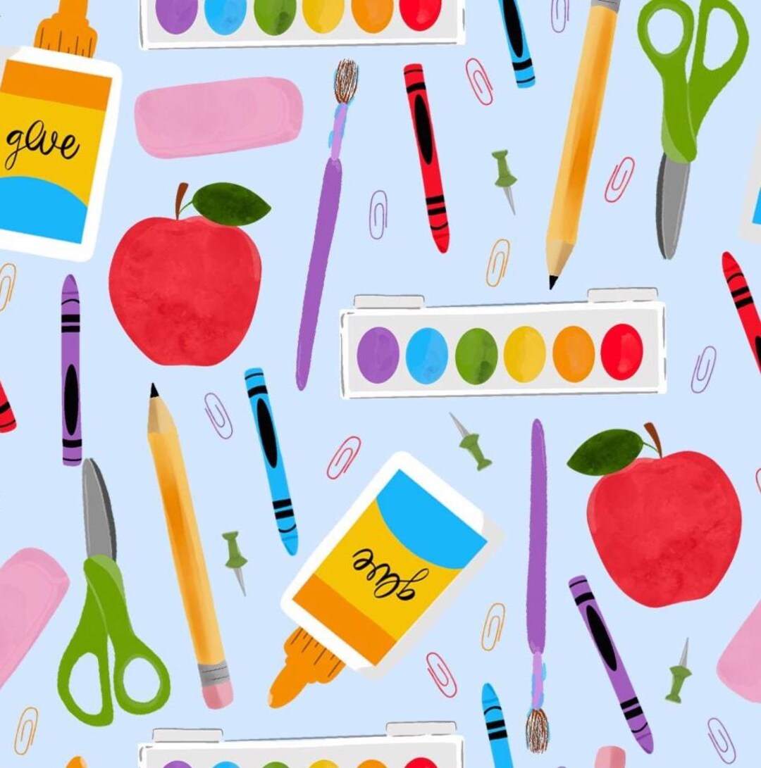 Blue School Supply Fabric, Back to School Fabric, Fabric by the Yard ...
