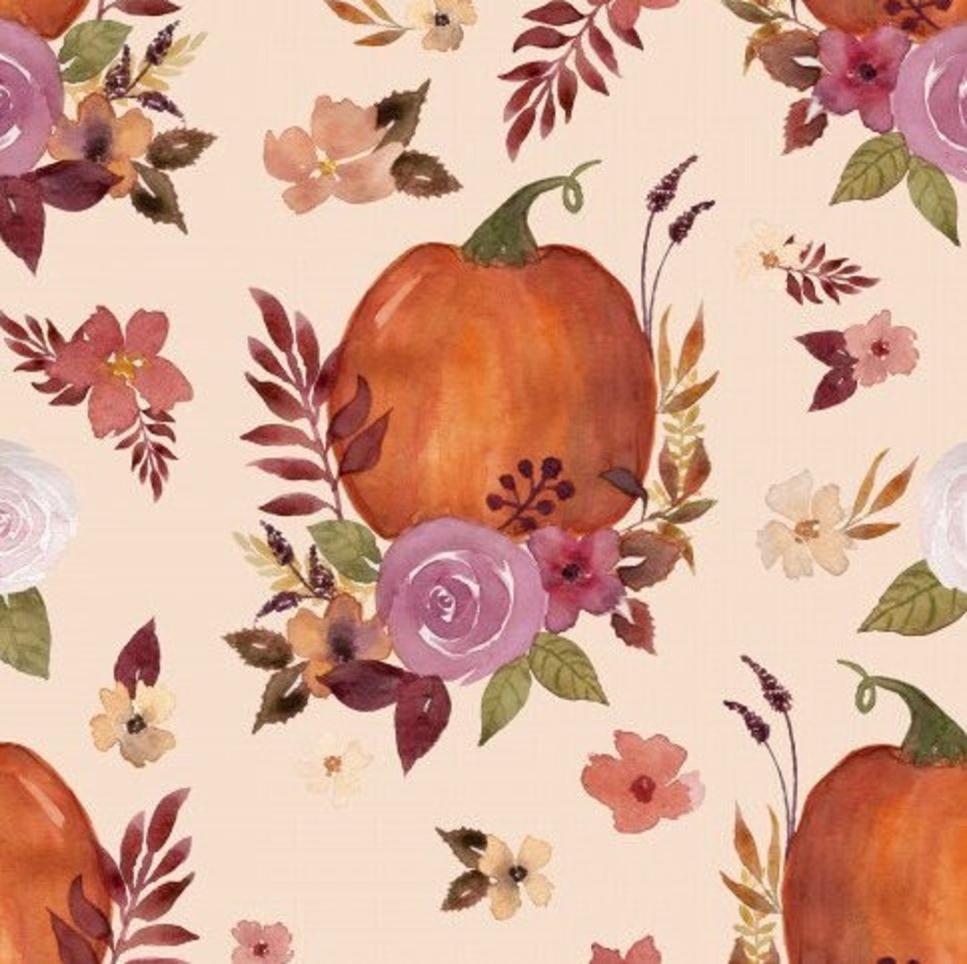 Purple Floral Pumpkin Fabric, Fabric by the Yard, Fall Fabric ...