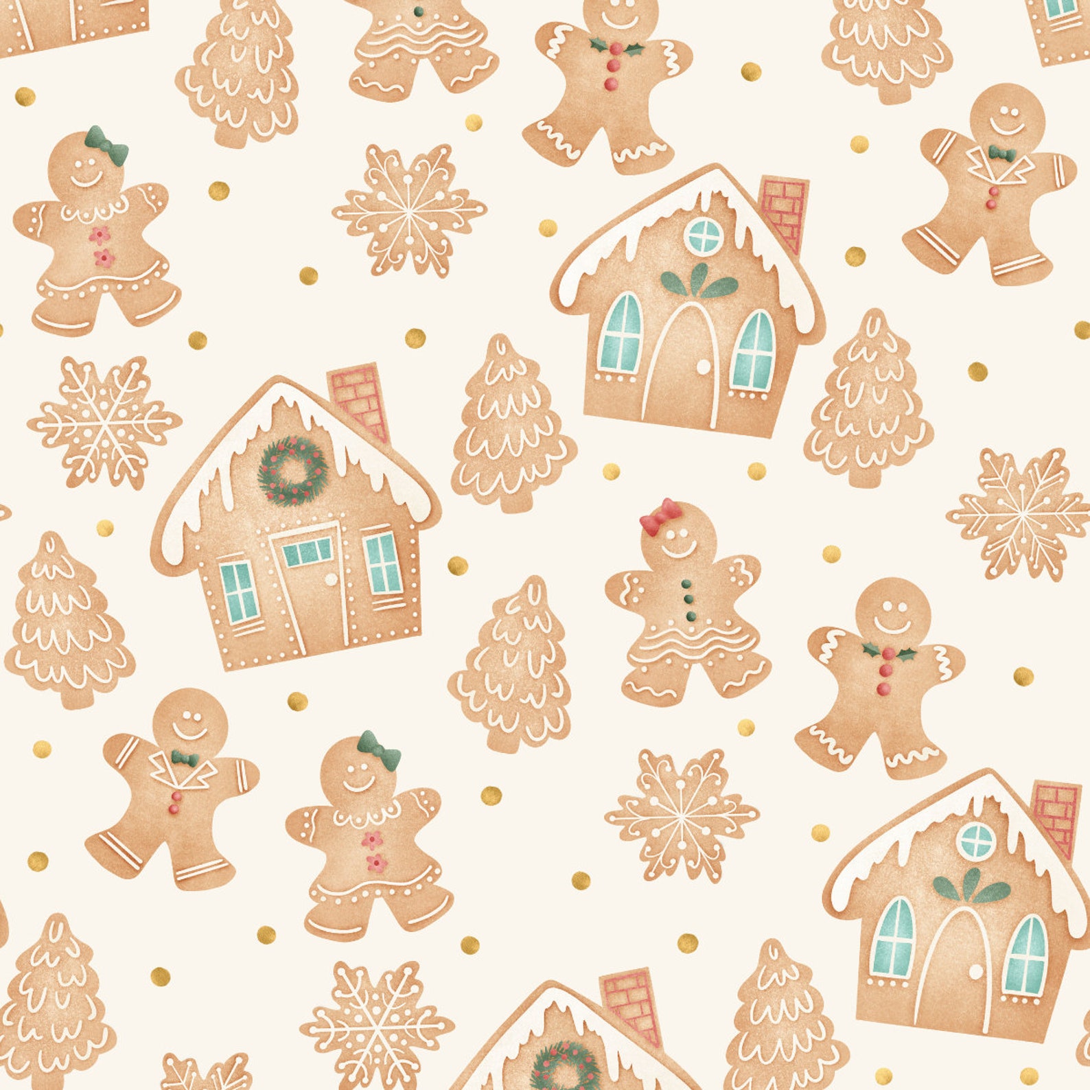 Gingerbread House Fabric, Christmas Fabric, Gingerbread Men, Fabric by ...