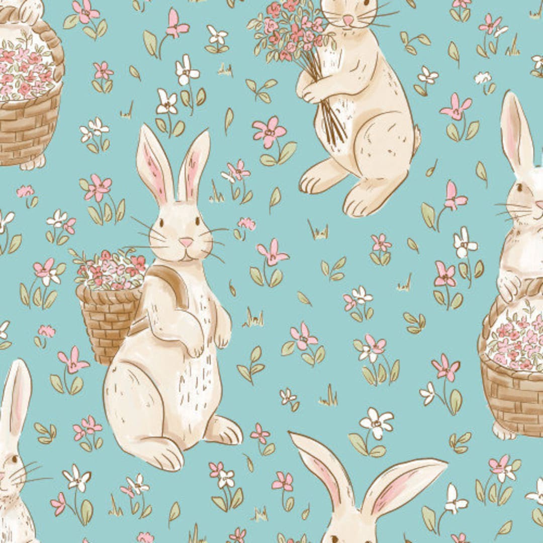 Easter Bunny Fabric, Fabric by the Yard, Amanda Grace, Bunny Blooms ...