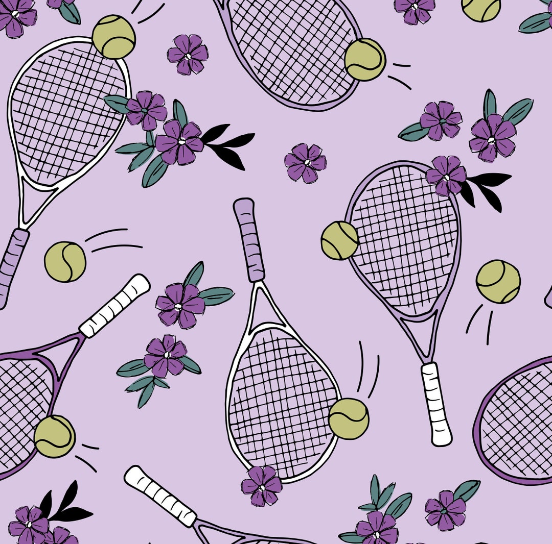 Purple Tennis Racket Floral Fabric, Fabric by the Yard, Sports Fabric ...