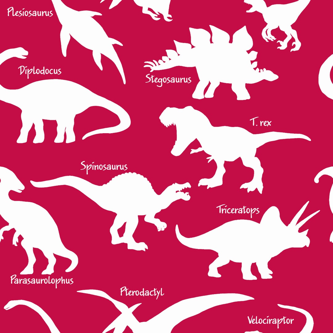 Pink Dinosaur Fabric, Dino Silhouette With Names, Fabric by the Yard ...