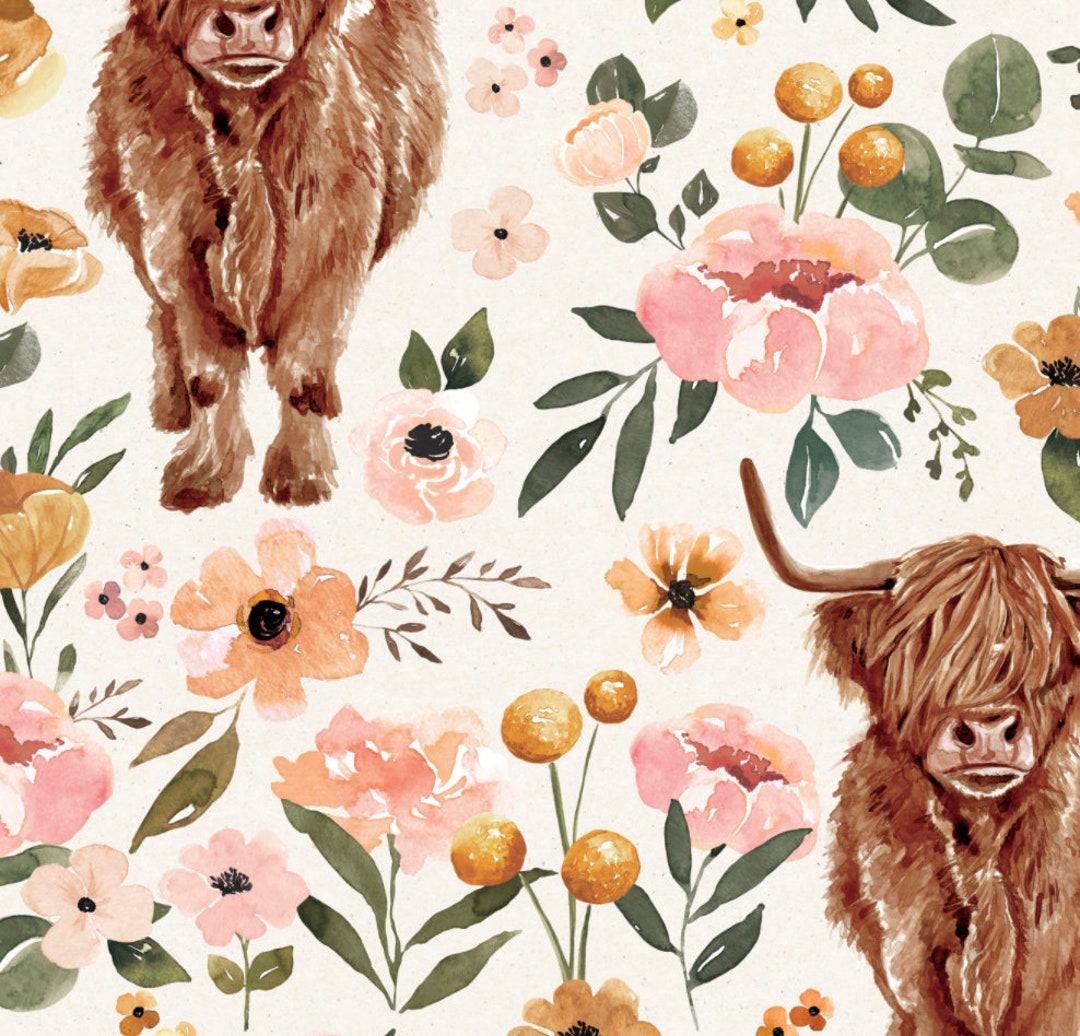 Boho Highland Cow Fabric Fabric by the Yard Cate & Rainn - Etsy
