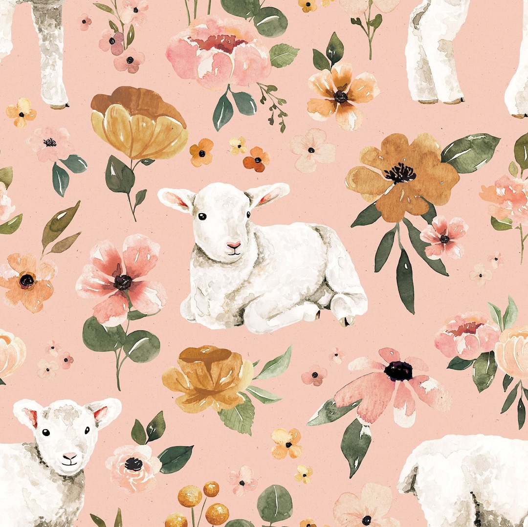 Pink Floral Lambs Fabric, Sheep Print, Cate & Rainn - Etsy