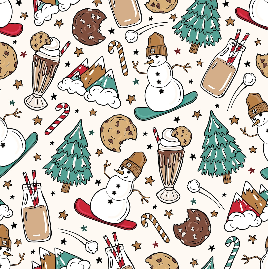 Snowboarding Snowmen Fabric, Red & Green, Christmas, Fabric by the Yard ...