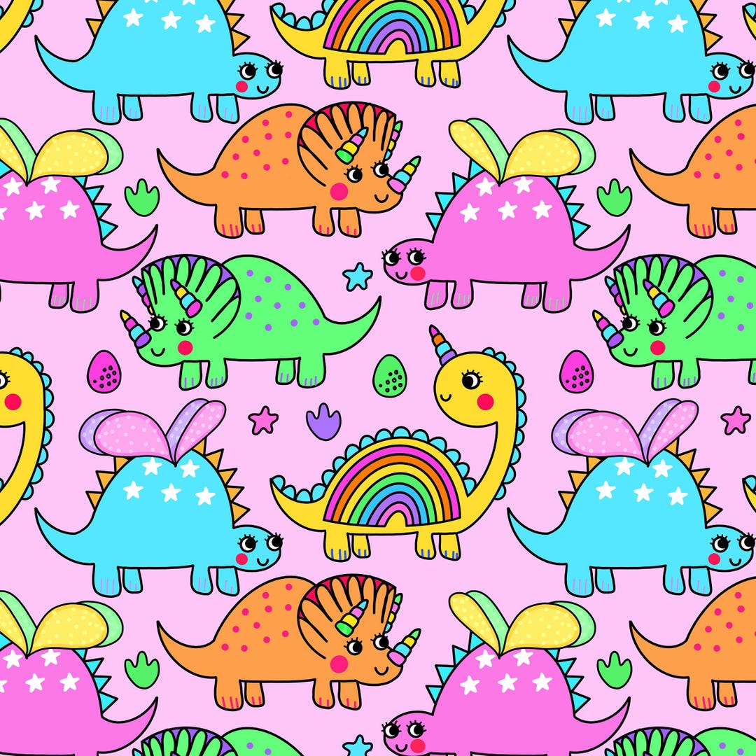Pink Dinosaur Fabric, Colorful Dinosaur Fabric, Fabric by the Yard ...