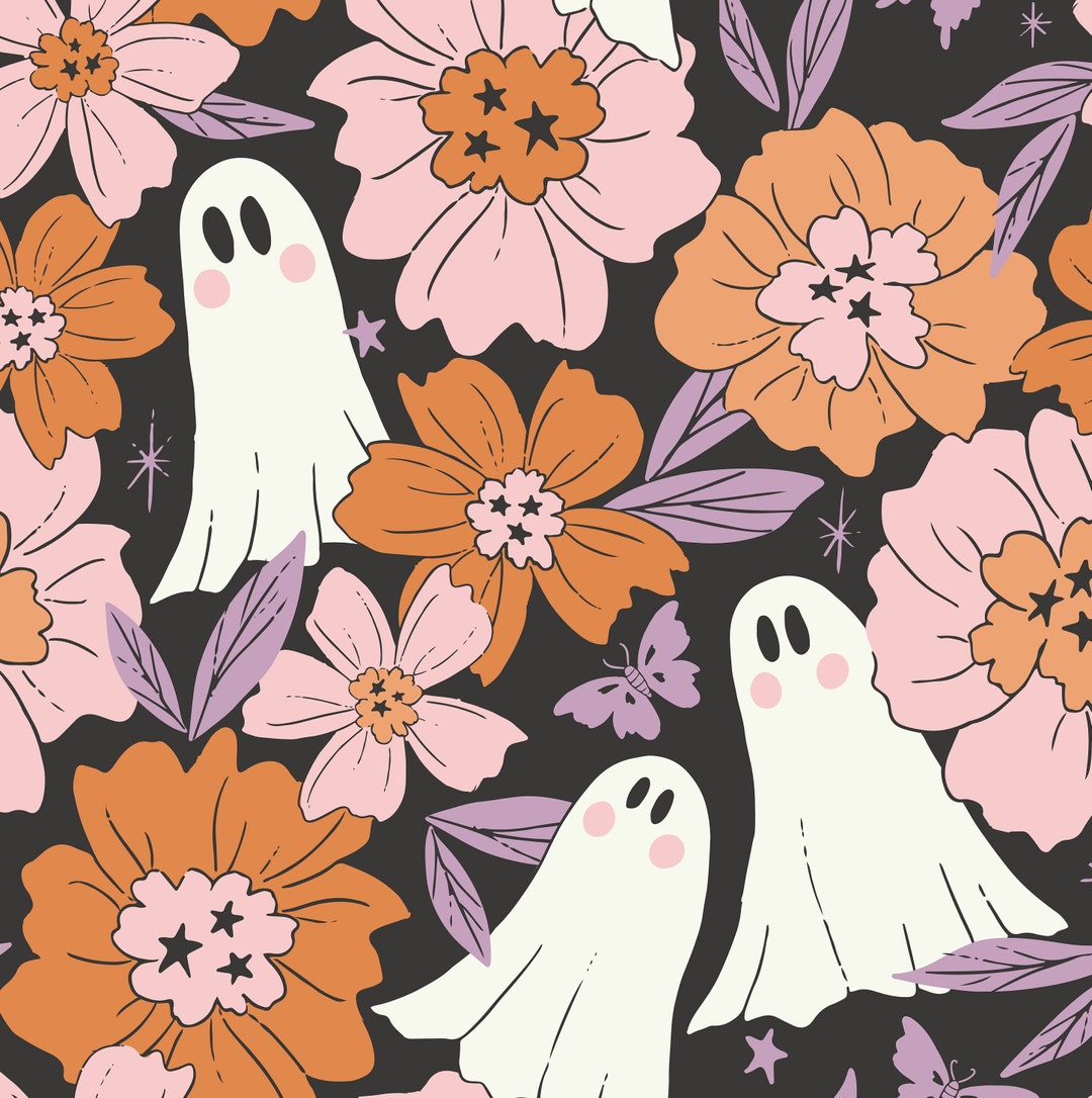 Gray Ghost Floral Fabric, Fabric by the Yard, Halloween Fabric, Juniper ...