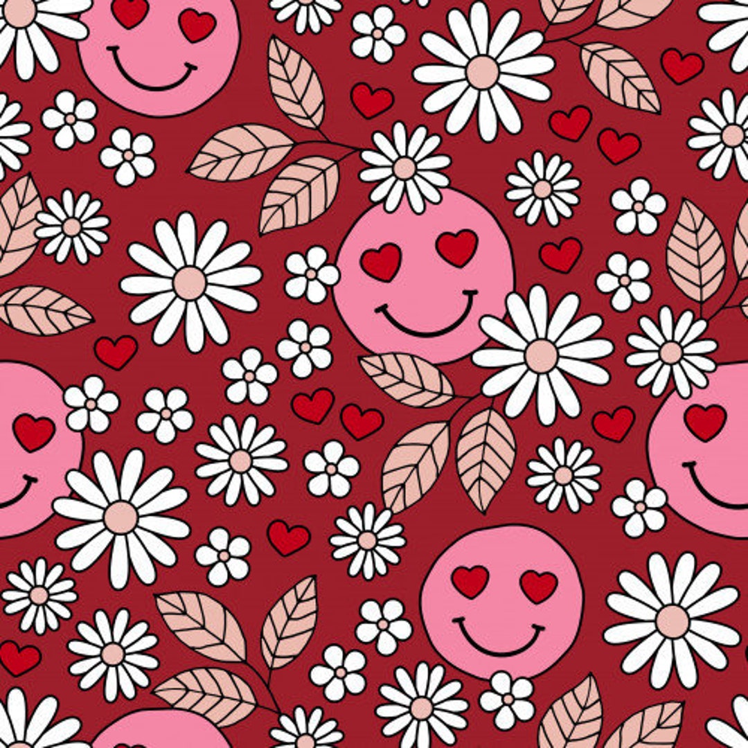 Valentine Smiley Face Fabric, Floral Fabric, Fabric by the Yard, Little ...