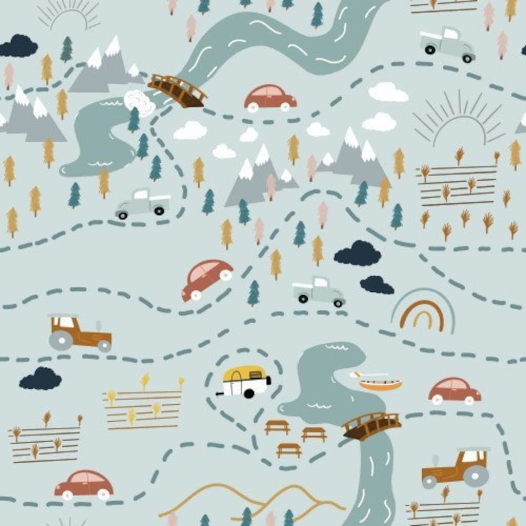 Road Trip Map Fabric, Fabric by the Yard, Car Fabric, Truck Fabric ...