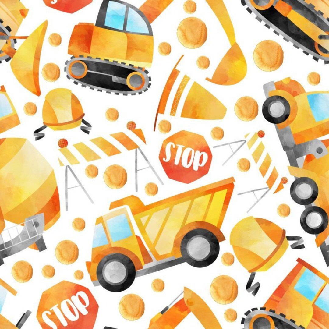 Construction Trucks Fabric, Fabric by the Yard, Dump Truck Fabric ...