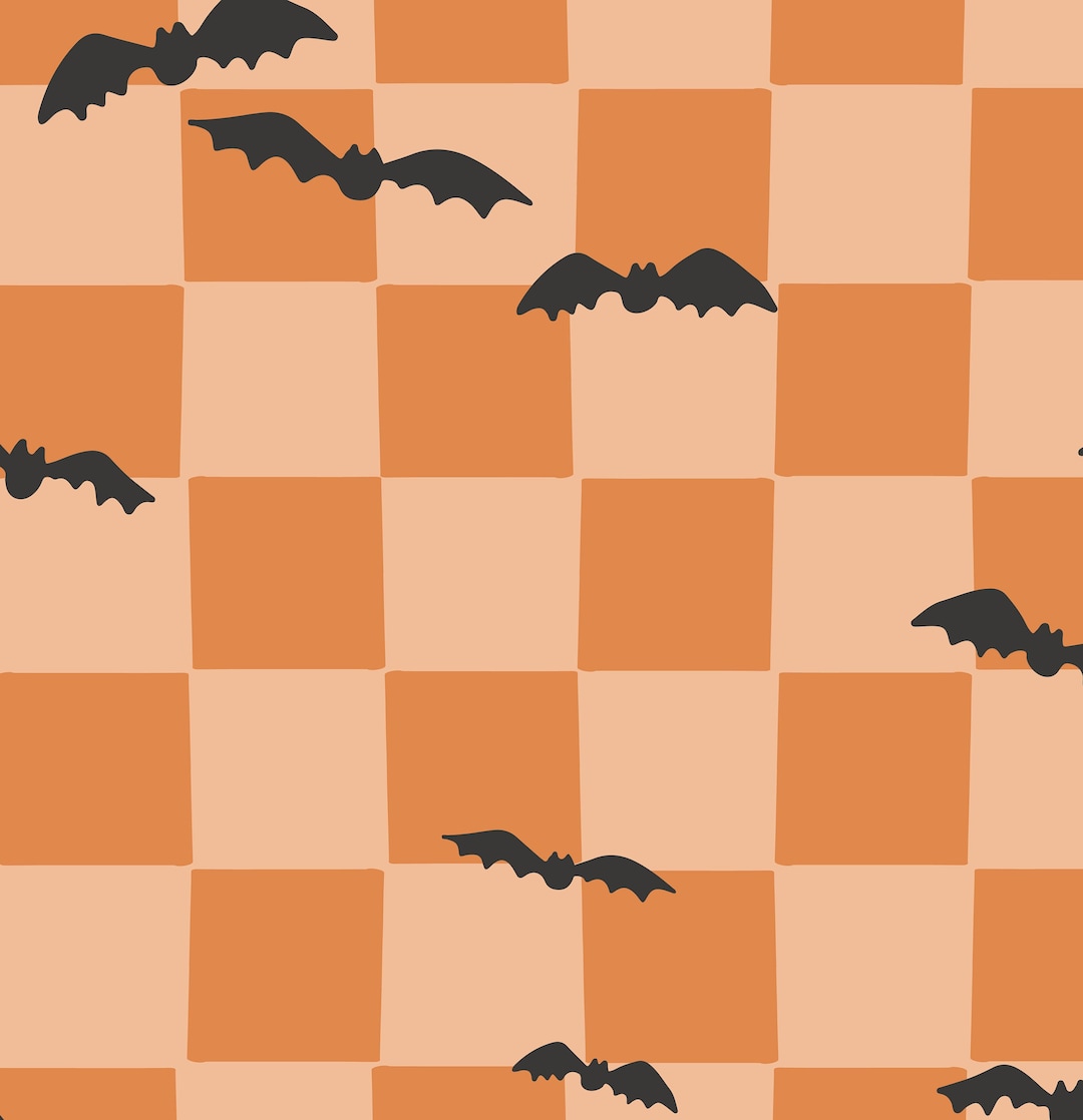 Orange Checker Bats Fabric, Fabric by the Yard, Halloween Fabric ...