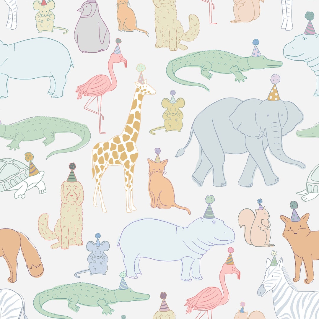 Animal Party Fabric, Birthday Fabric, Zoo Animals, Fabric by the Yard ...