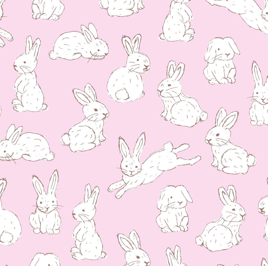 Pink Bunny Fabric, Cute Easter Fabric, Fabric by the Yard, Little Smile ...