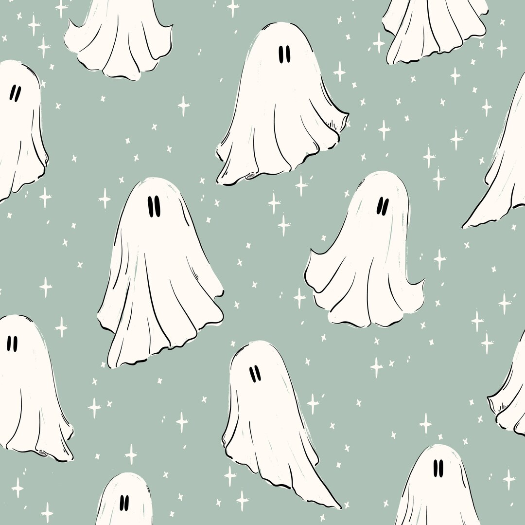 Mint Ghost Fabric, Fabric by the Yard, Halloween Fabric, Cute Ghosts ...