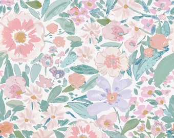 Spring Watercolor Floral Fabric Spring Floral Meadow Large Scale by ...