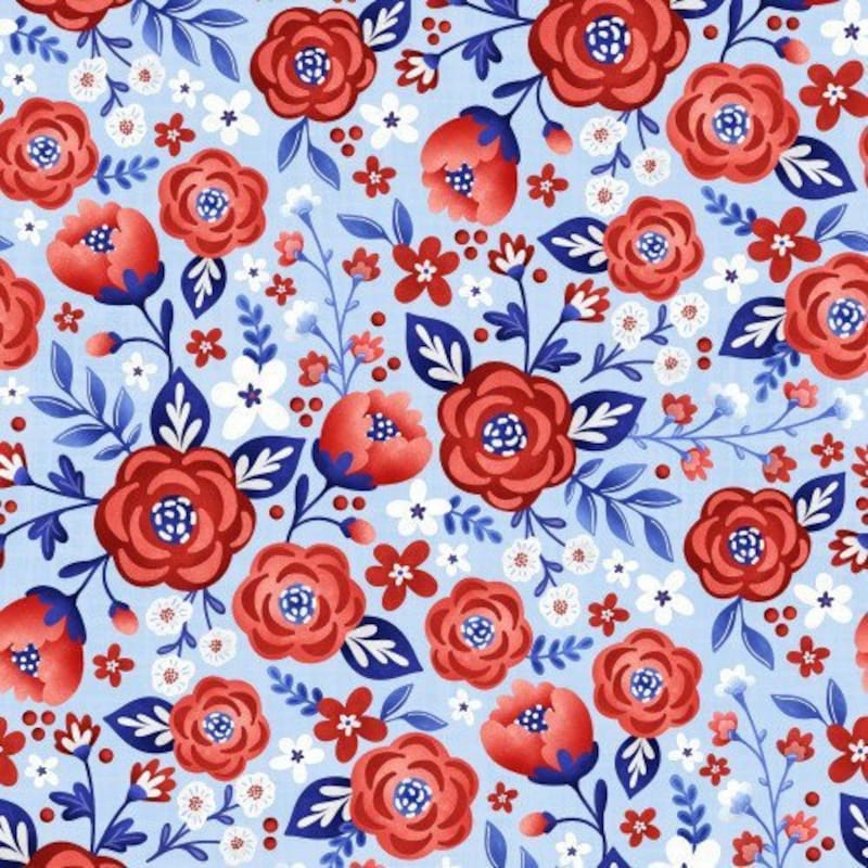 Blue Floral Fabric - Etsy