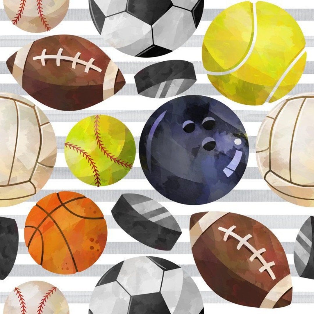 Sports Mix Fabric, Fabric by the Yard, Sports Equipment Fabric ...