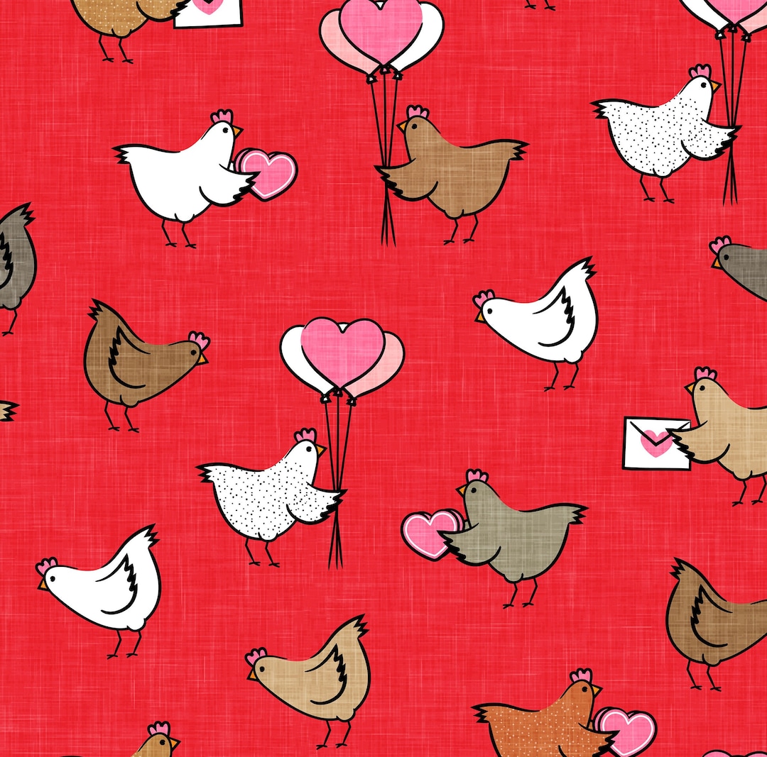 Red Valentine Chicken Fabric, Fabric by the Yard, Little Arrow ...