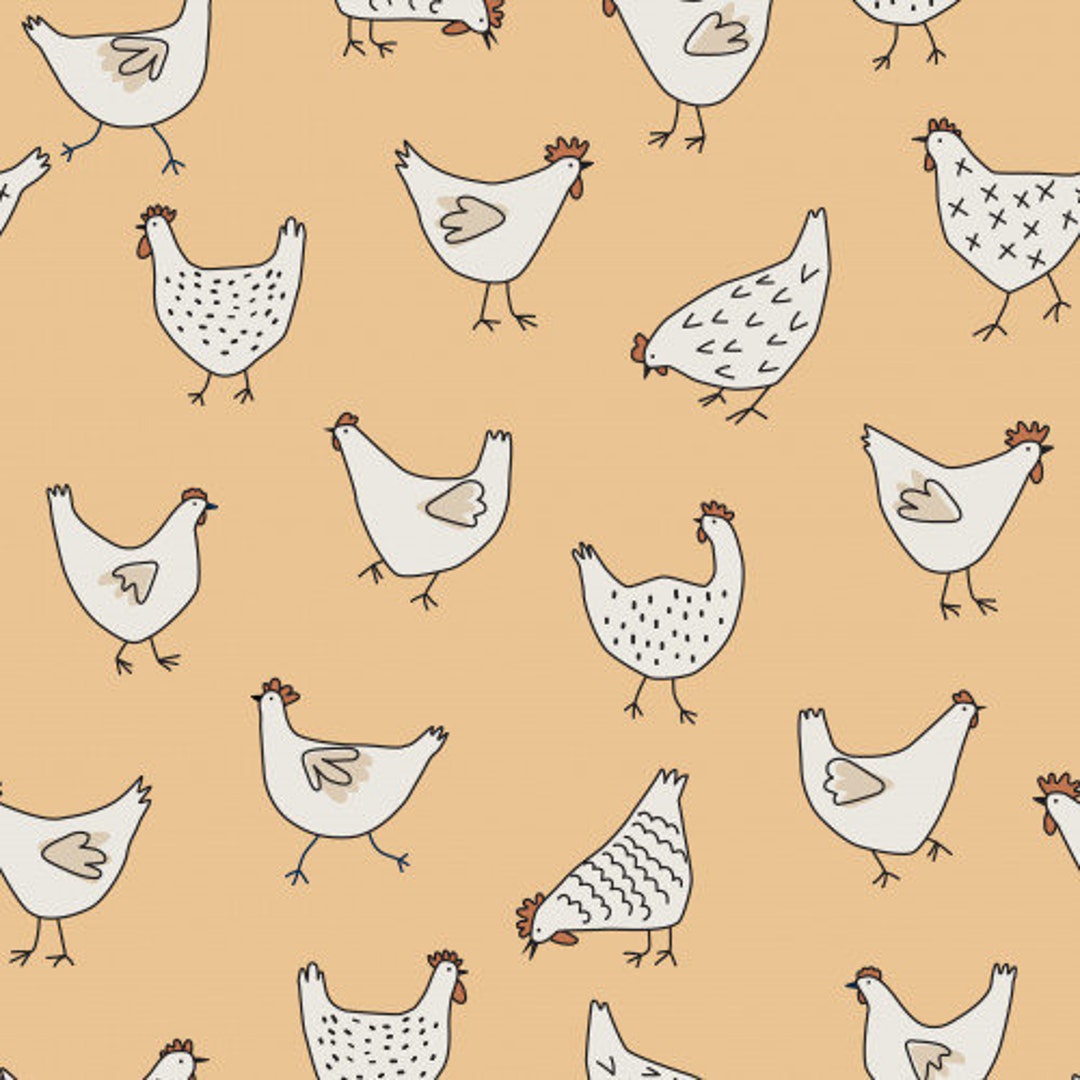 Yellow Chicken Fabric, Fabric by the Yard, Quilting Cotton, Broadcloth ...