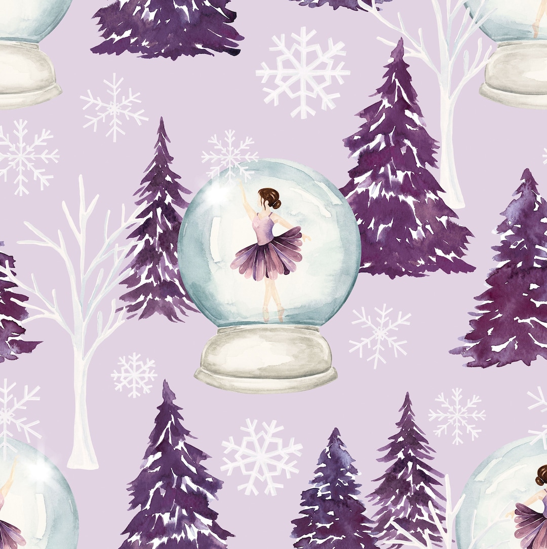 Purple Christmas Snow Globe Fabric, Sugar Plum Fairy, Ballerina, Cate ...