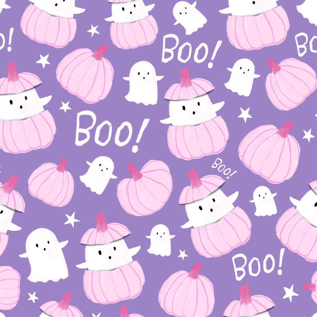 Ghost Pumpkin Fabric, Cute Halloween Fabric, Pink Purple Halloween ...