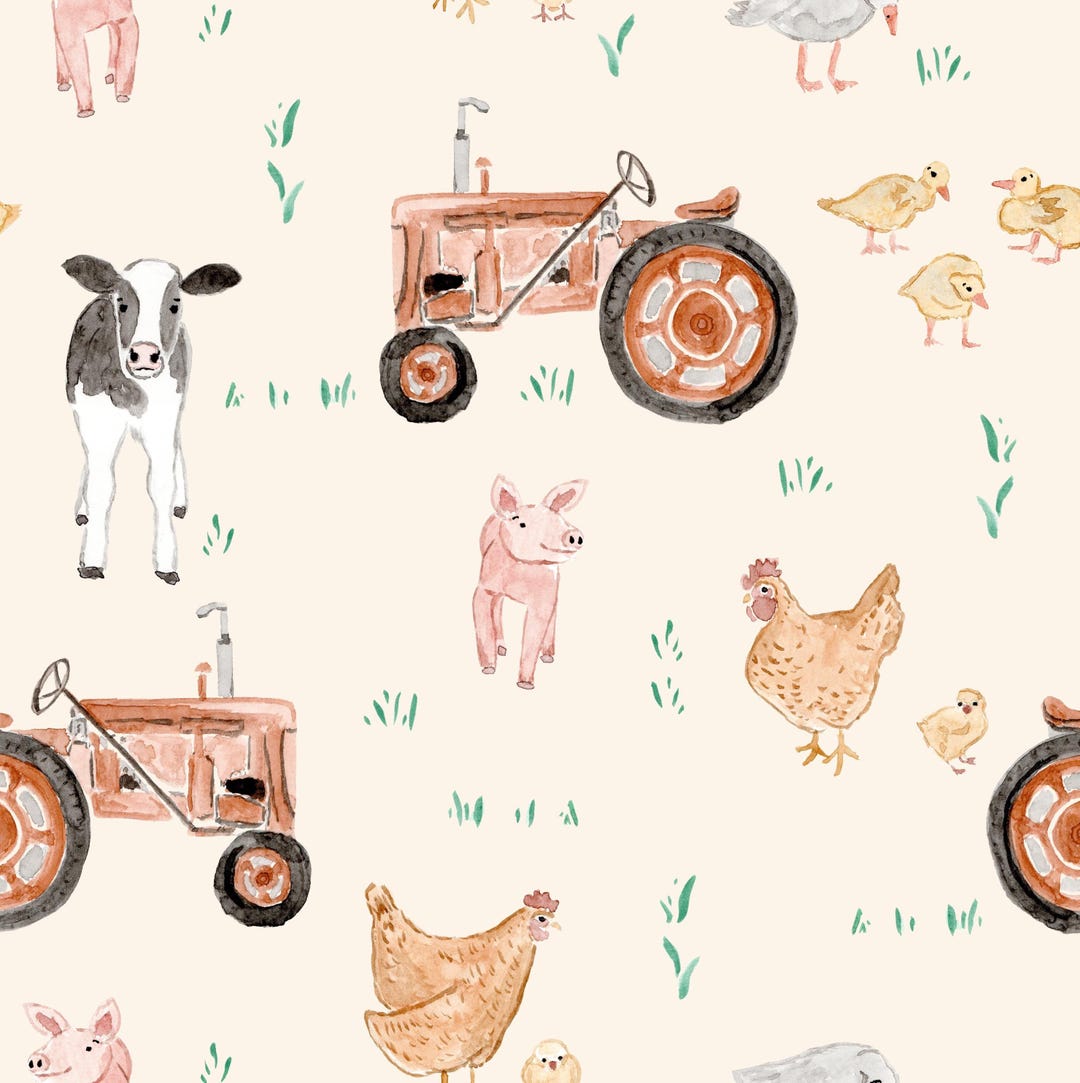 Farm Animal Fabric, Tractor Fabric, Fabric by the Yard, Tate Made ...