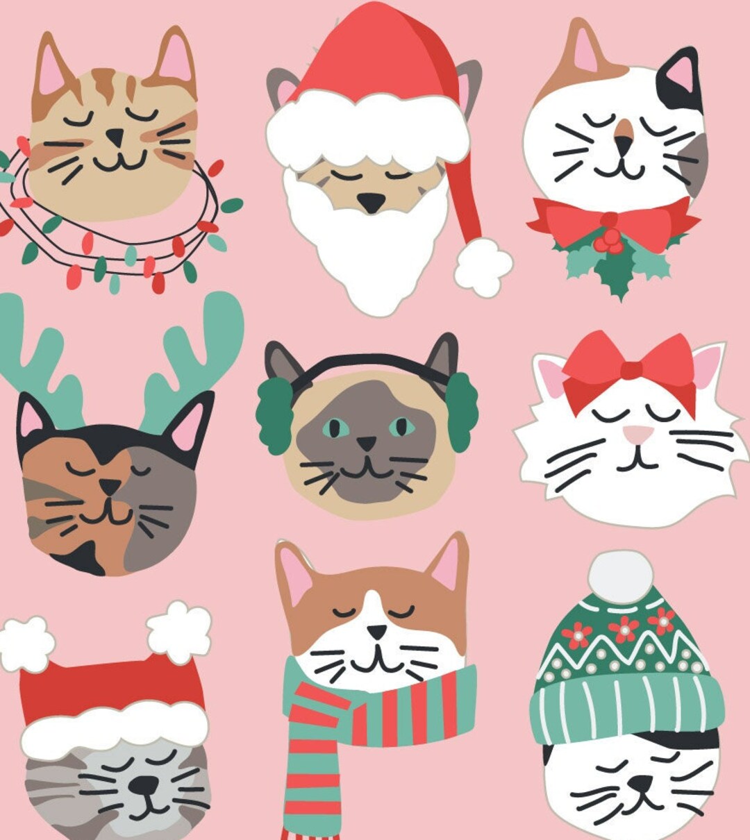 Christmas Cat Fabric, Pink Christmas Fabric, Fabric by the Yard, Hey ...