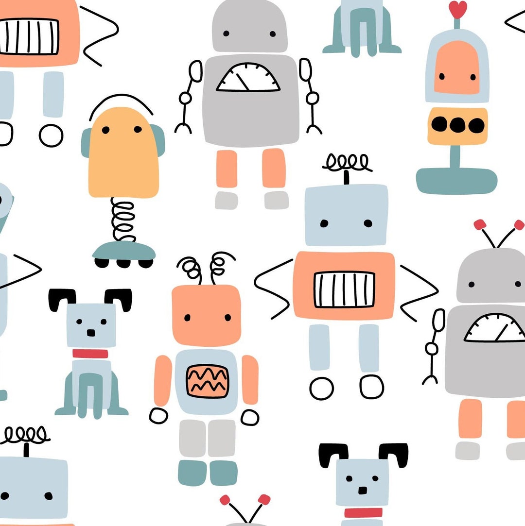 Robot Fabric, Fabric by the Yard, Robots and Dogs, Quilting Cotton ...