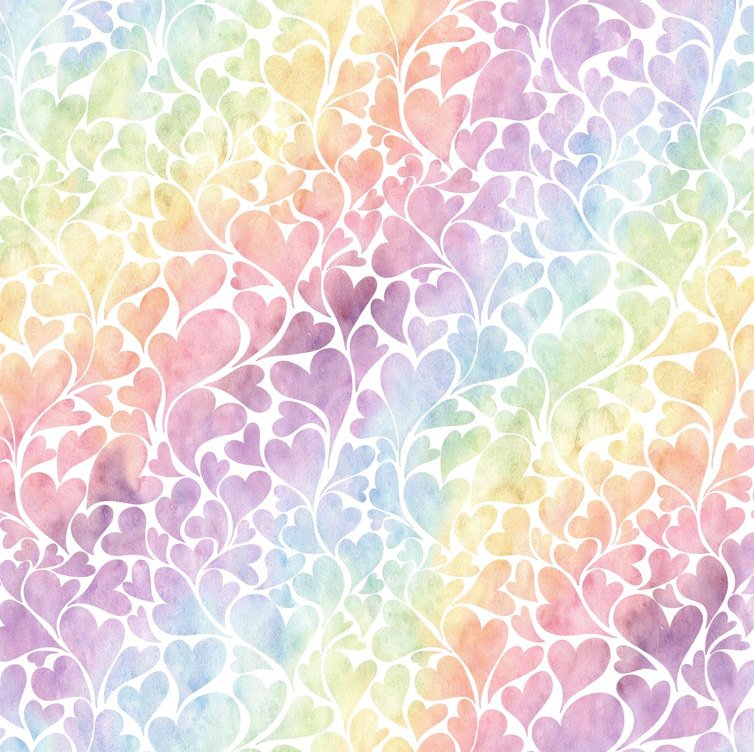 Rainbow Heart Fabric, Fabric by the Yard, Pastel Rainbow Fabric ...
