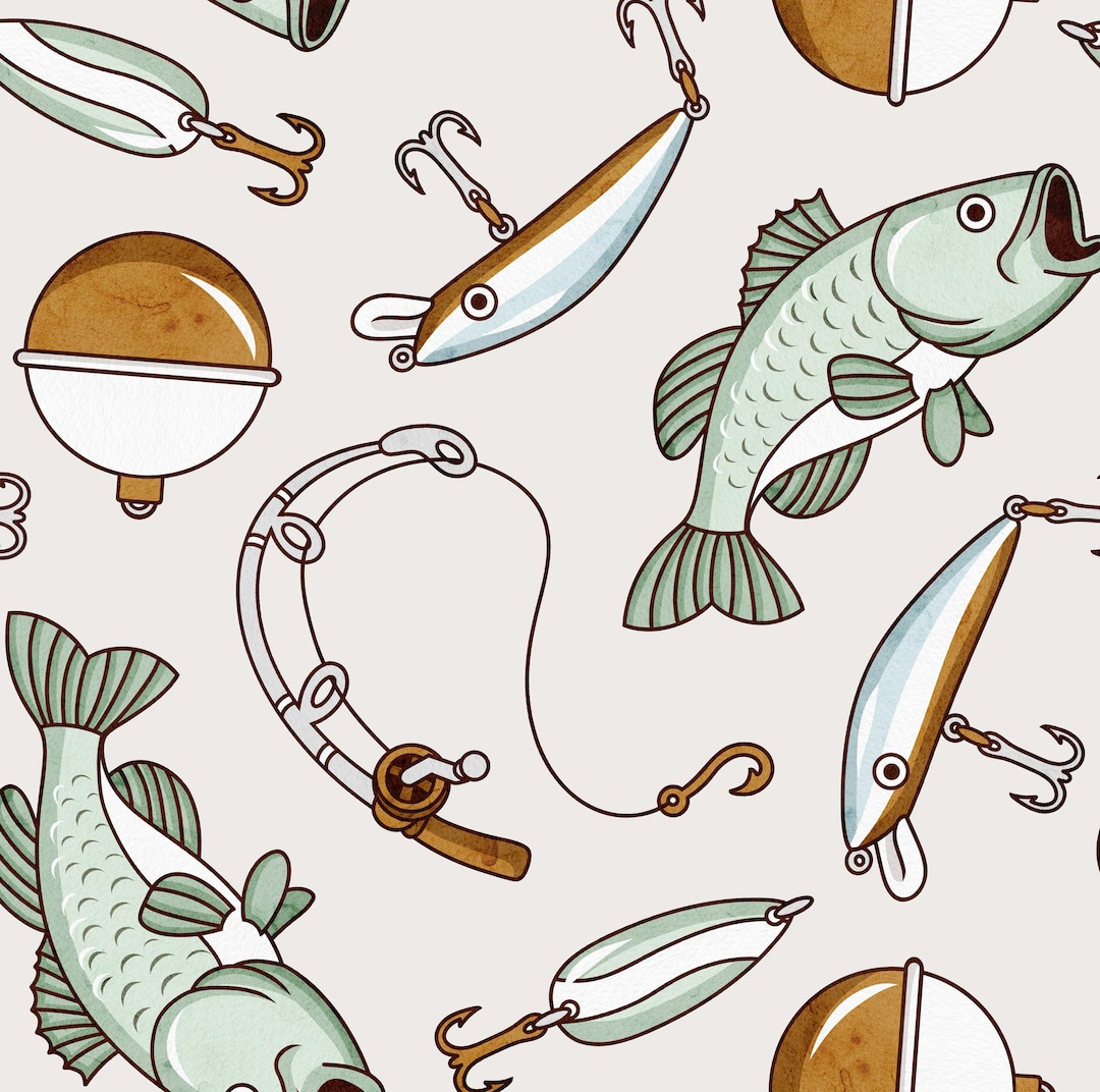 Fishing Gear Fabric, Fishing Pole Fabric, Fabric by the Yard, Julie ...