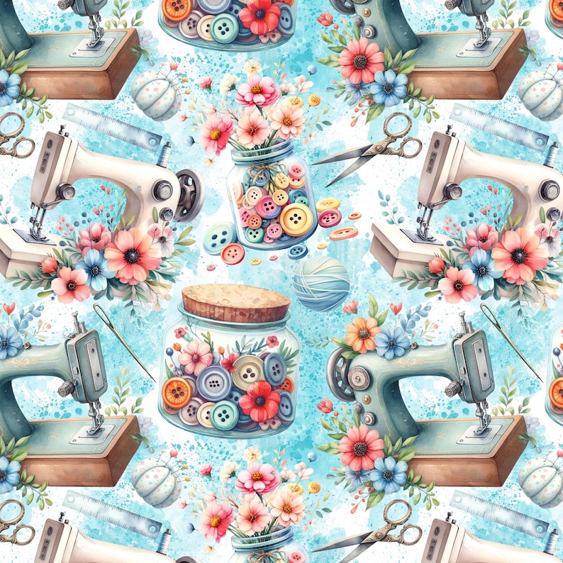 Sewing Machine Floral Fabric, Seamstress Fabric, Fabric by the Yard ...