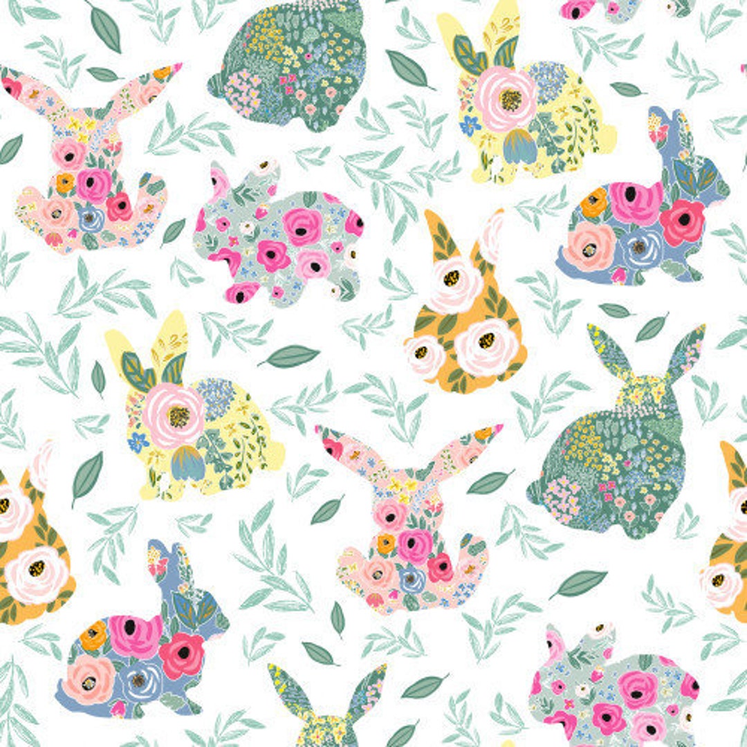 Floral Bunnies Fabric, Fabric by the Yard, Shop Cabin, Sewing, Quilting ...