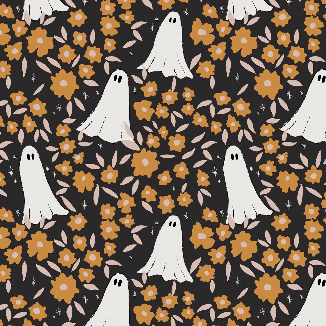 Boho Ghost Floral Fabric, Halloween Fabric, Fabric by the Yard, Juniper ...