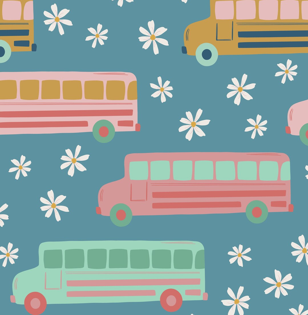 School Bus Daisy Fabric, Fabric by the Yard, Back to School Fabric ...