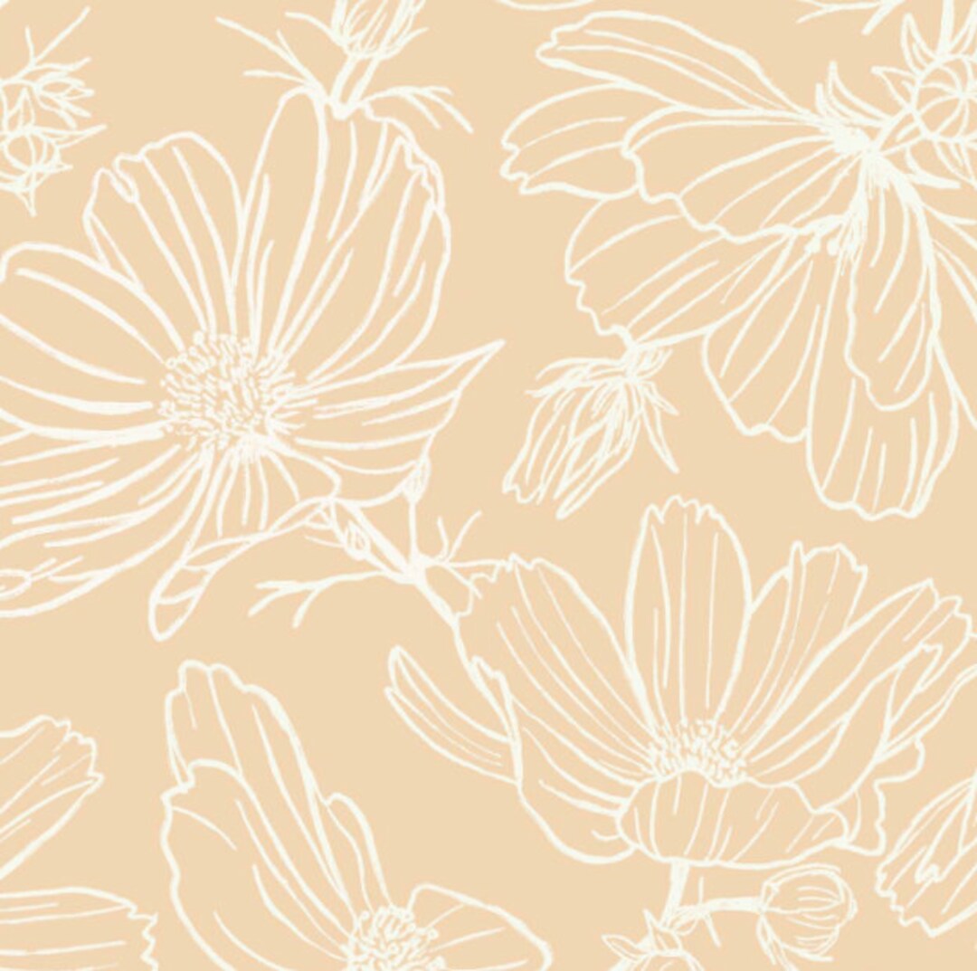 Floral Outline Fabric, Fabric by the Yard, Hufton Studio, Autumn Blonde ...